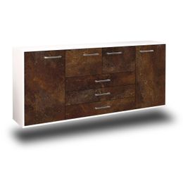 Stil.Zeit Sideboard Metairie | Korpus Weiß | Rost hängend mit Griffen (180x79x35cm)