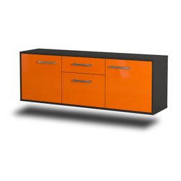 Stil.Zeit Lowboard Cleveland | Korpus Anthrazit | Orange mit Griffen (136x49x35cm)