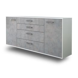 Stil.Zeit Sideboard Bridgeport | Korpus Weiß | Beton hängend mit Griffen (180x79x35cm)