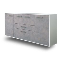 Stil.Zeit Sideboard Orange | Korpus Weiß | Beton hängend mit Griffen (180x79x35cm)