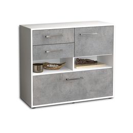 Stil.Zeit Sideboard Cornelia | Korpus Weiß | Beton mit Griffen (92x79x35cm)