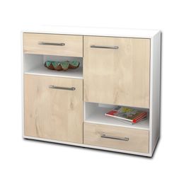 Stil.Zeit Sideboard Carmelina | Korpus Weiß | Zeder mit Griffen (92x79x35cm)