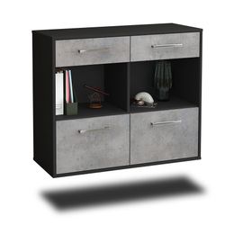 Stil.Zeit Sideboard Mobile | Korpus Anthrazit | Beton hängend mit Griffen (92x79x35cm)