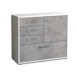 Stil.Zeit Sideboard Corina | Korpus Weiß | Beton mit Griffen (92x79x35cm)