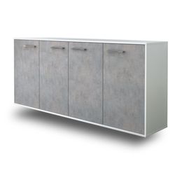 Stil.Zeit Sideboard Lakewood | Korpus Weiß | Beton hängend mit Griffen (180x79x35cm)