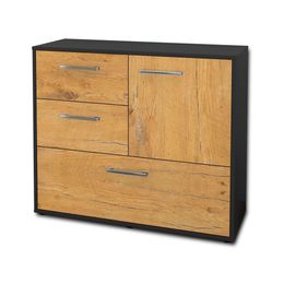 Stil.Zeit Sideboard Deanna | Korpus Anthrazit | Eiche mit Griffen (92x79x35cm)