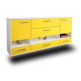 Stil.Zeit Sideboard Lafayette | Korpus Weiß | Gelb hängend mit Griffen (180x79x35cm)