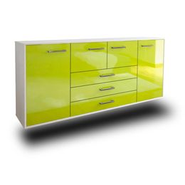 Stil.Zeit Sideboard Metairie | Korpus Weiß | Grün hängend mit Griffen (180x79x35cm)