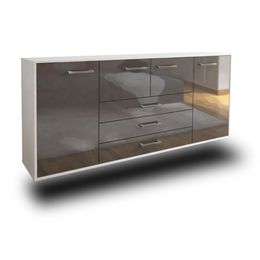 Stil.Zeit Sideboard Metairie | Korpus Weiß | Grau hängend mit Griffen (180x79x35cm)