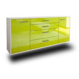 Stil.Zeit Sideboard Bridgeport | Korpus Weiß | Grün hängend mit Griffen (180x79x35cm)