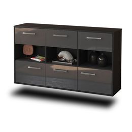 Stil.Zeit Sideboard Paterson | Korpus Anthrazit | Grau hängend mit Griffen (136x79x35cm)