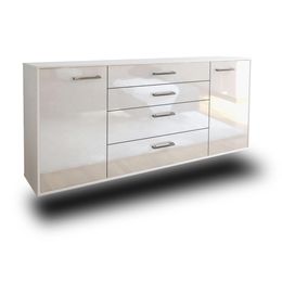 Stil.Zeit Sideboard Bridgeport | Korpus Weiß | Weiß hängend mit Griffen (180x79x35cm)