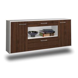 Stil.Zeit Sideboard Ann Arbor | Korpus Weiß | Walnuss hängend mit Griffen (180x79x35cm)