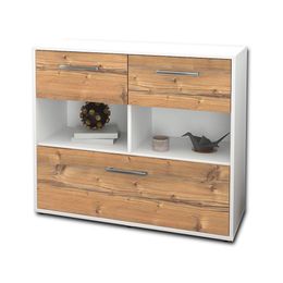 Stil.Zeit Sideboard Cosima | Korpus Weiß | Pinie mit Griffen (92x79x35cm)