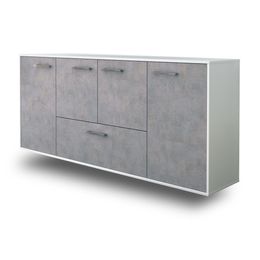 Stil.Zeit Sideboard Escondido | Korpus Weiß | Beton hängend mit Griffen (180x79x35cm)