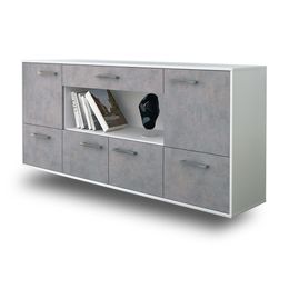 Stil.Zeit Sideboard Fullerton | Korpus Weiß | Beton hängend mit Griffen (180x79x35cm)