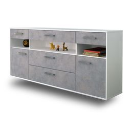 Stil.Zeit Sideboard Inglewood | Korpus Weiß | Beton hängend mit Griffen (180x79x35cm)