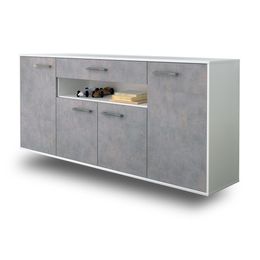 Stil.Zeit Sideboard Lansing | Korpus Weiß | Beton hängend mit Griffen (180x79x35cm)