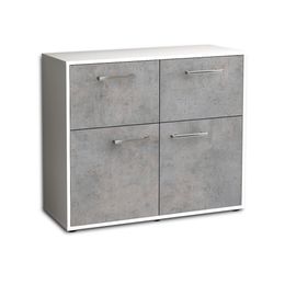 Stil.Zeit Sideboard Calliope | Korpus Weiß | Beton mit Griffen (92x79x35cm)