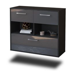 Stil.Zeit Sideboard Newport News | Korpus Anthrazit | Grau hängend mit Griffen (92x79x35cm)