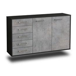 Stil.Zeit Sideboard Peoria | Korpus Anthrazit | Beton hängend mit Griffen (136x79x35cm)