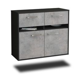 Stil.Zeit Sideboard Fort Lauderdale | Korpus Anthrazit | Beton hängend mit Griffen (92x79x35cm)