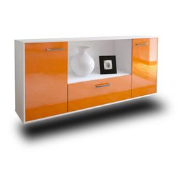 Stil.Zeit Sideboard Fort Collins | Korpus Weiß | Orange hängend mit Griffen (180x79x35cm)