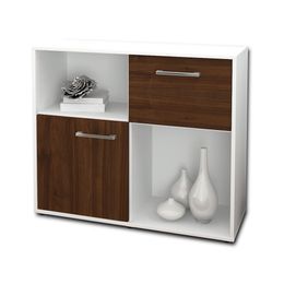 Stil.Zeit Sideboard Carola | Korpus Weiß | Walnuss mit Griffen (92x79x35cm)