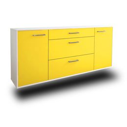 Stil.Zeit Sideboard Syracuse | Korpus Weiß | Gelb hängend mit Griffen (180x79x35cm)