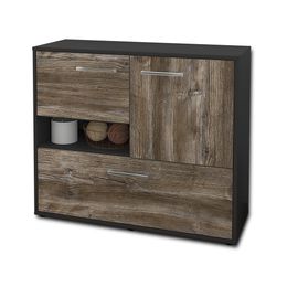 Stil.Zeit Sideboard Debora | Korpus Anthrazit | Treibholz mit Griffen (92x79x35cm)