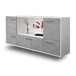 Stil.Zeit Sideboard Sunnyvale | Korpus Weiß | Beton hängend mit Griffen (180x79x35cm)