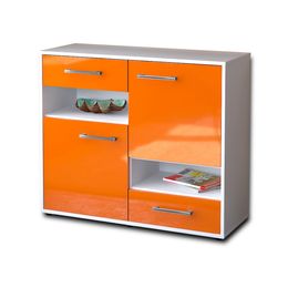 Stil.Zeit Sideboard Carmelina | Korpus Weiß | Orange mit Griffen (92x79x35cm)