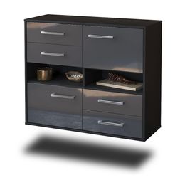 Stil.Zeit Sideboard Oxnard | Korpus Anthrazit | Grau hängend mit Griffen (92x79x35cm)