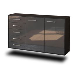 Stil.Zeit Sideboard Peoria | Korpus Anthrazit | Grau hängend mit Griffen (136x79x35cm)