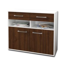 Stil.Zeit Sideboard Bruna | Korpus Weiß | Walnuss mit Griffen (92x79x35cm)