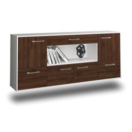 Stil.Zeit Sideboard Fullerton | Korpus Weiß | Walnuss hängend mit Griffen (180x79x35cm)