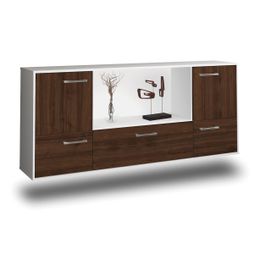 Stil.Zeit Sideboard Sunnyvale | Korpus Weiß | Walnuss hängend mit Griffen (180x79x35cm)