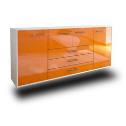 Stil.Zeit Sideboard Metairie | Korpus Weiß | Orange hängend mit Griffen (180x79x35cm)