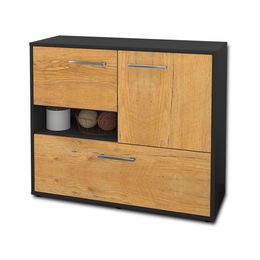 Stil.Zeit Sideboard Debora | Korpus Anthrazit | Eiche mit Griffen (92x79x35cm)