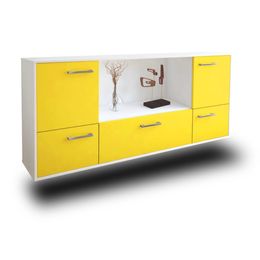 Stil.Zeit Sideboard Sunnyvale | Korpus Weiß | Gelb hängend mit Griffen (180x79x35cm)