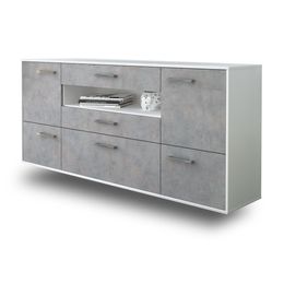 Stil.Zeit Sideboard Savannah | Korpus Weiß | Beton hängend mit Griffen (180x79x35cm)