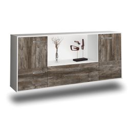 Stil.Zeit Sideboard Sunnyvale | Korpus Weiß | Treibholz hängend mit Griffen (180x79x35cm)