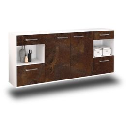 Stil.Zeit Sideboard Charleston | Korpus Weiß | Rost hängend mit Griffen (180x79x35cm)