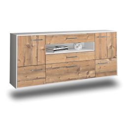 Stil.Zeit Sideboard Savannah | Korpus Weiß | Pinie hängend mit Griffen (180x79x35cm)