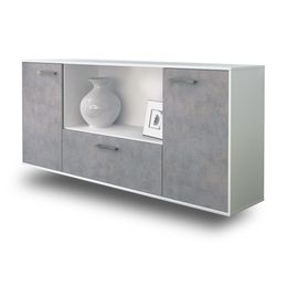 Stil.Zeit Sideboard Fort Collins | Korpus Weiß | Beton hängend mit Griffen (180x79x35cm)