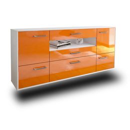 Stil.Zeit Sideboard Savannah | Korpus Weiß | Orange hängend mit Griffen (180x79x35cm)