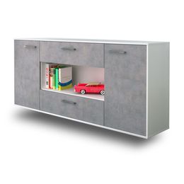 Stil.Zeit Sideboard Denton | Korpus Weiß | Beton hängend mit Griffen (180x79x35cm)