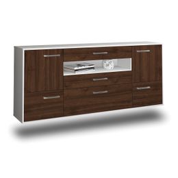 Stil.Zeit Sideboard Savannah | Korpus Weiß | Walnuss hängend mit Griffen (180x79x35cm)