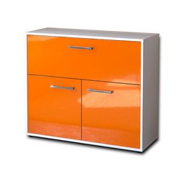 Stil.Zeit Sideboard Cassandra | Korpus Weiß | Orange mit Griffen (92x79x35cm)