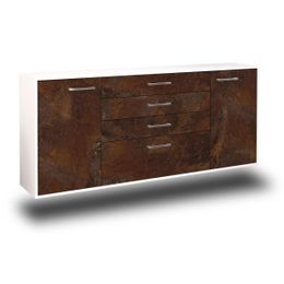 Stil.Zeit Sideboard Alexandria | Korpus Weiß | Rost hängend mit Griffen (180x79x35cm)